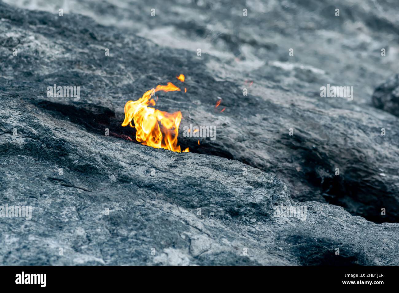 constantly burning fire at the place of a natural gas emission on Mount ...