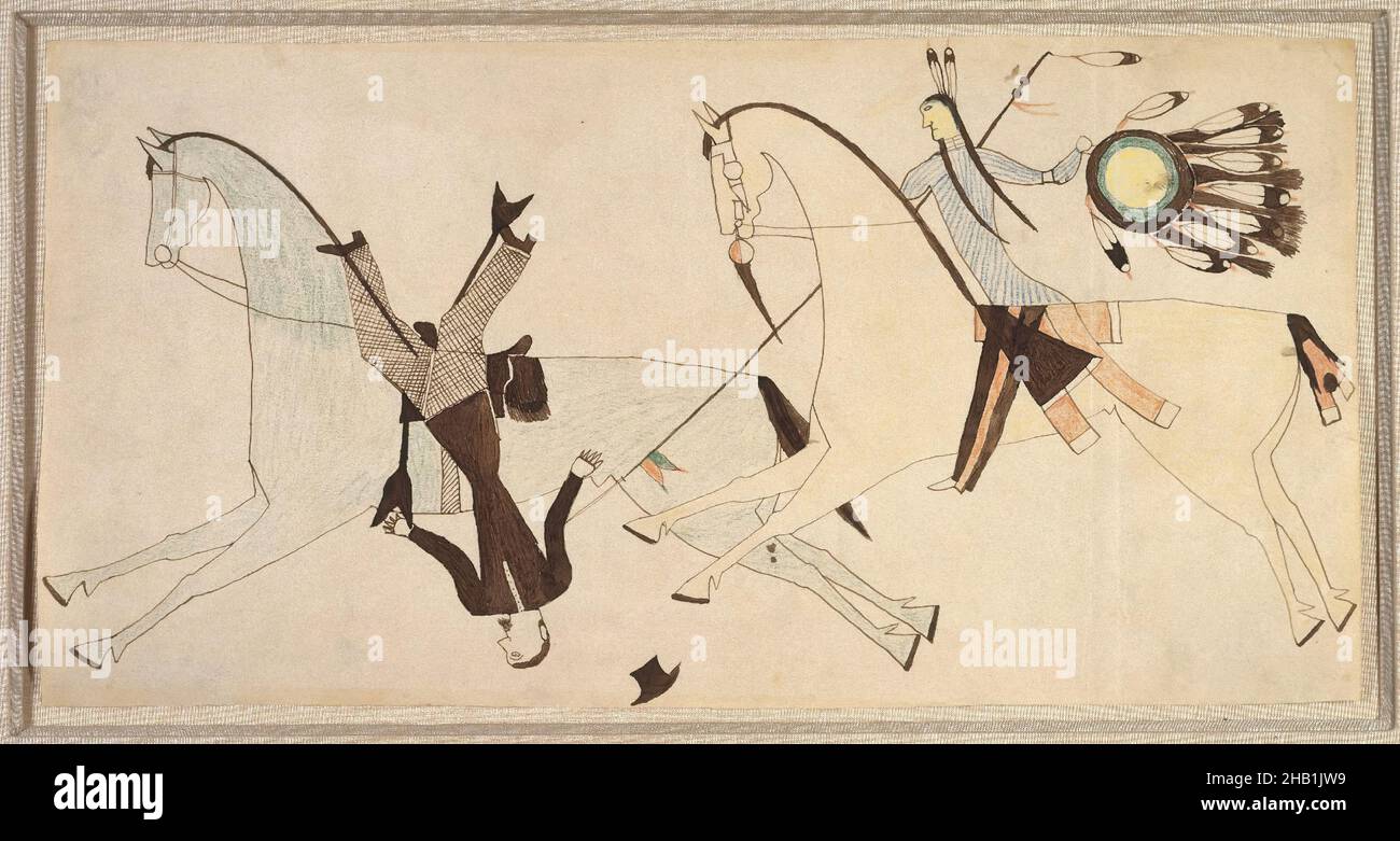 Ledger Book Drawing, Possibly Cheyenne, Ink, crayon, paper, ca. 1890, 6 ...