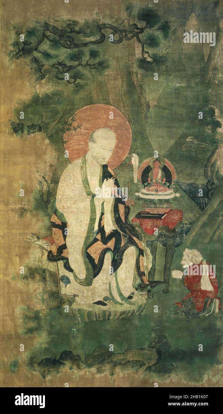 Arhat Angaja, One of Nine Tibetan Ritual Paintings of Arhats, Opaque ...
