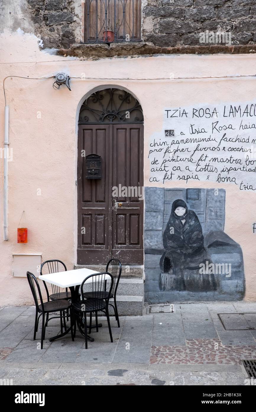 November 2, 2021, Orgosolo, Nuoro, Italy: A mural is seen on the walls ...