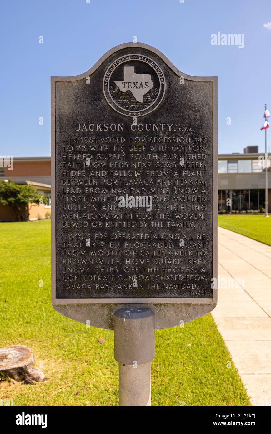 Edna, Texas, USA - September 20, 2021: Plaque tells the history of the ...