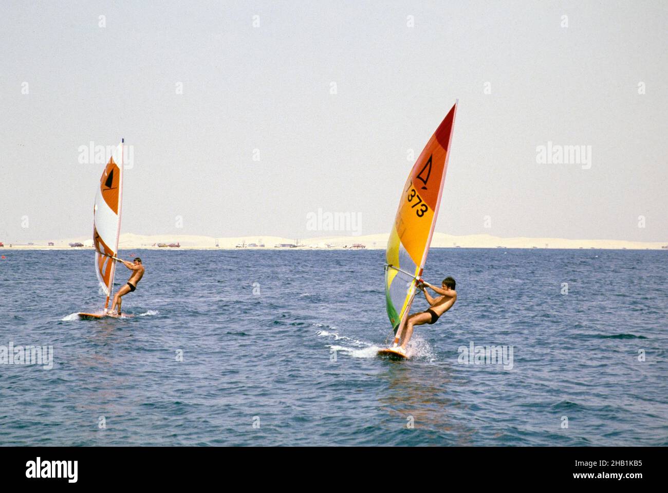 Leisure recreation expatriate workers windsurfing, Half Moon bay, Saudi ...