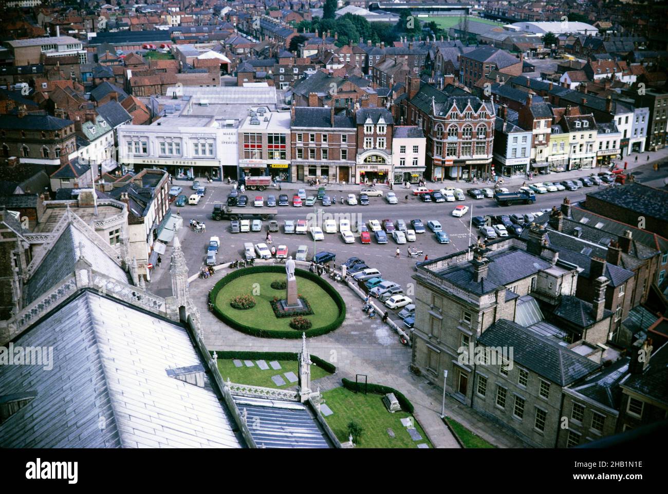Oblique aerial view of town centre of Boston, Lincolnshire, England ...