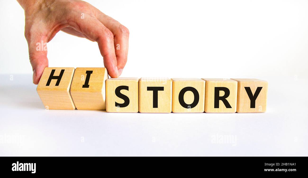 Story and history symbol. Historic turns a cube, changes the word story ...