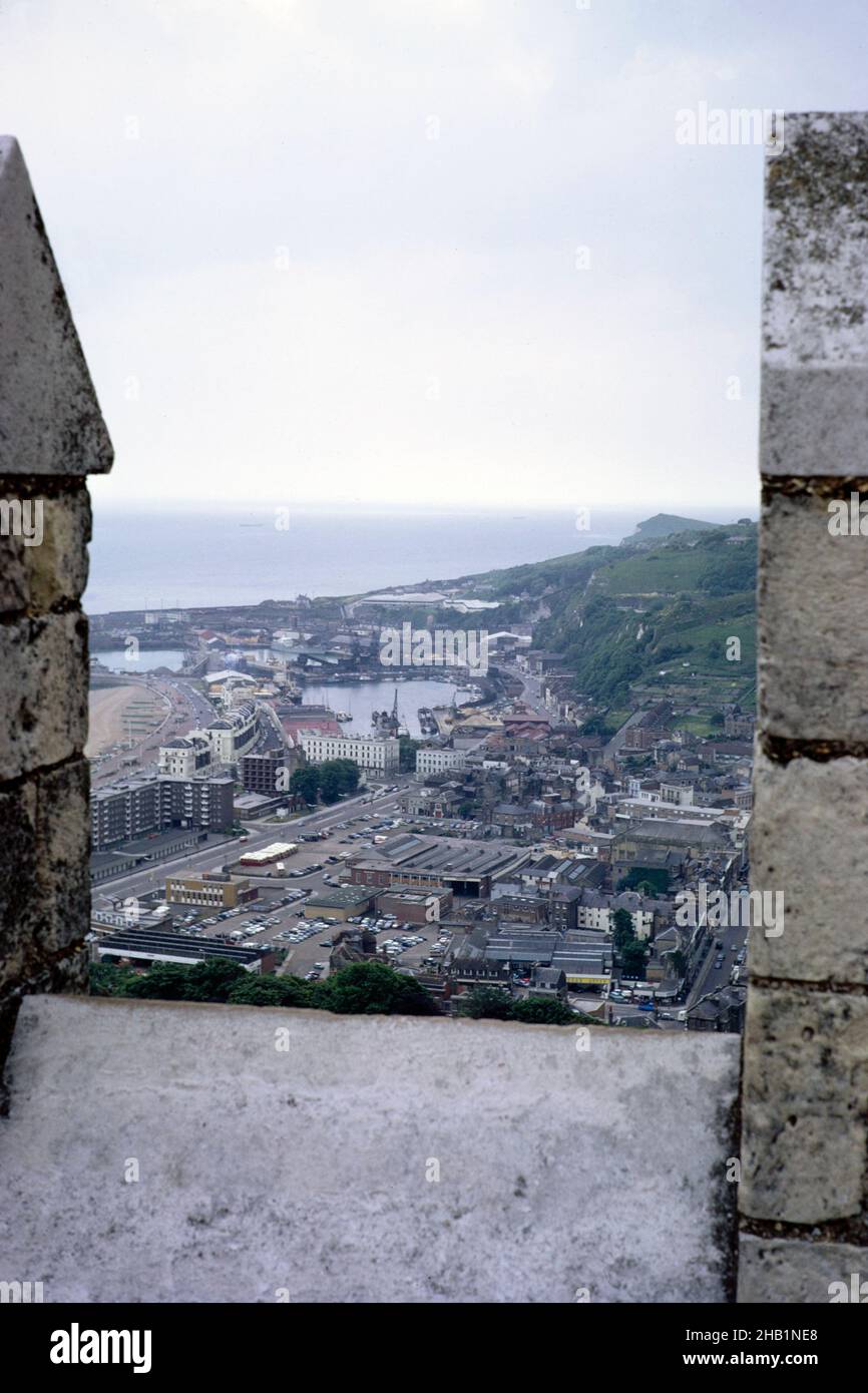 View of the town centre and port from ramparts of Dover castle, Dover ...