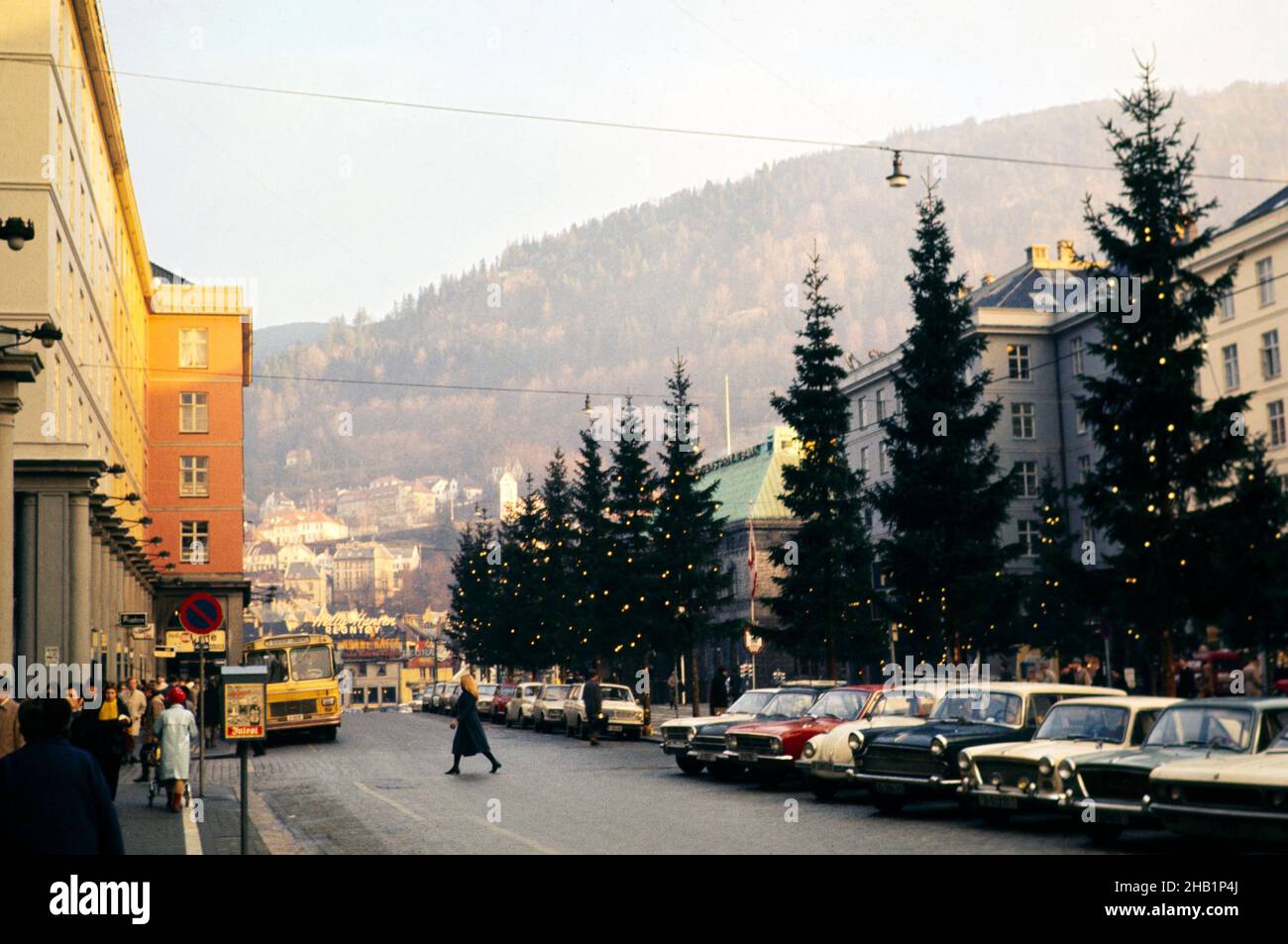 City centre with Christmas lights, Bergen, Norway, 1970 Stock Photo - Alamy