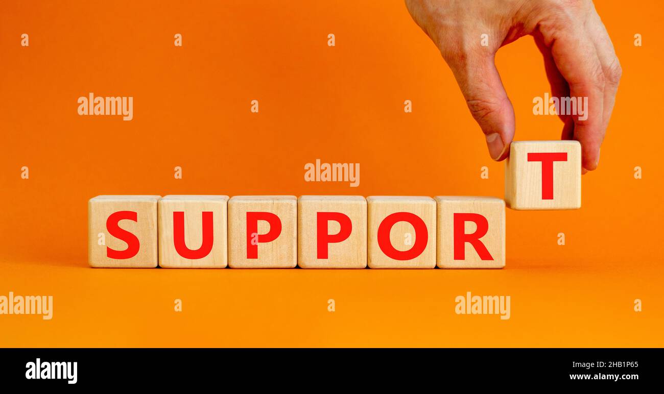 Support symbol. The concept word Support on wooden cubes. Beautiful ...