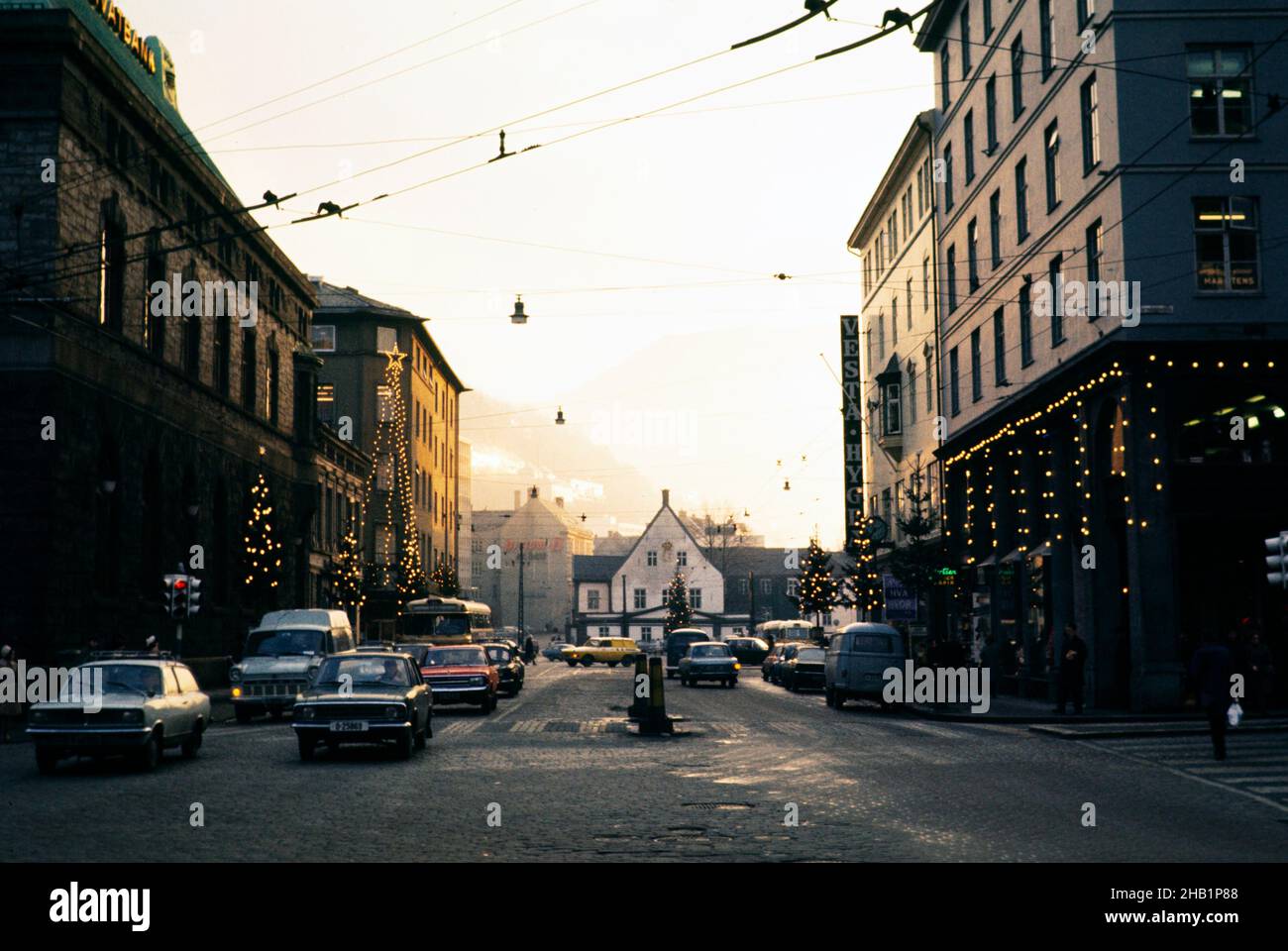 City centre with Christmas lights, Bergen, Norway, 1970 Stock Photo - Alamy
