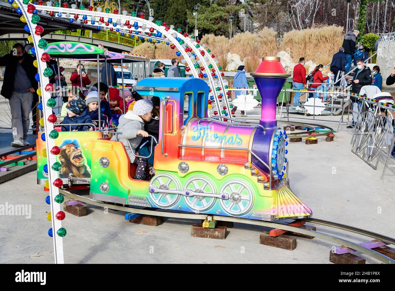 Bucharest, Romania - 28 November 2021: Colorful children train with ...