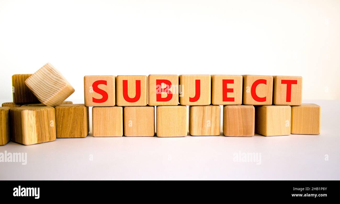 Subject symbol. The concept word Subject on wooden cubes. Beautiful ...