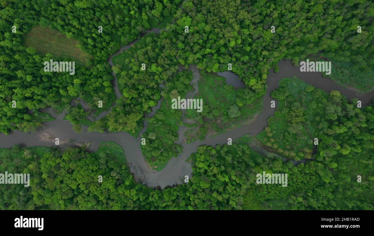 Inland river delta river meander dron aerial video shot in floodplain ...