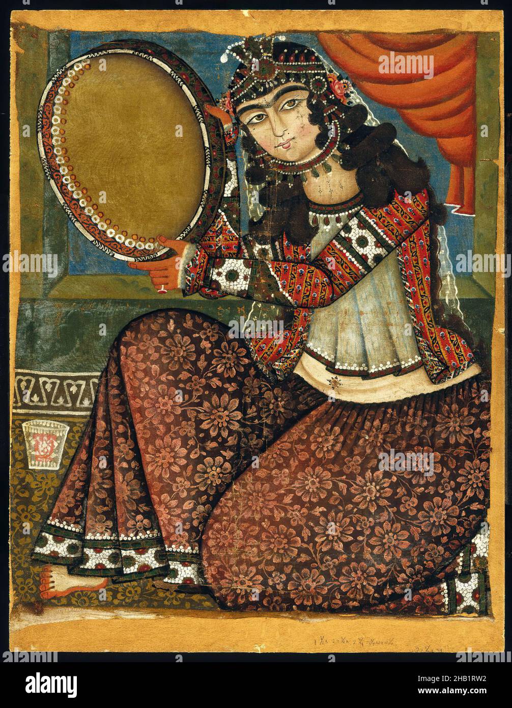 Lady with Tambourine, Oil painting, 19th century, Qajar, Qajar Period ...