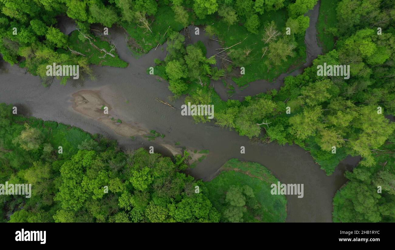 Inland river delta river meander dron aerial video shot in floodplain ...