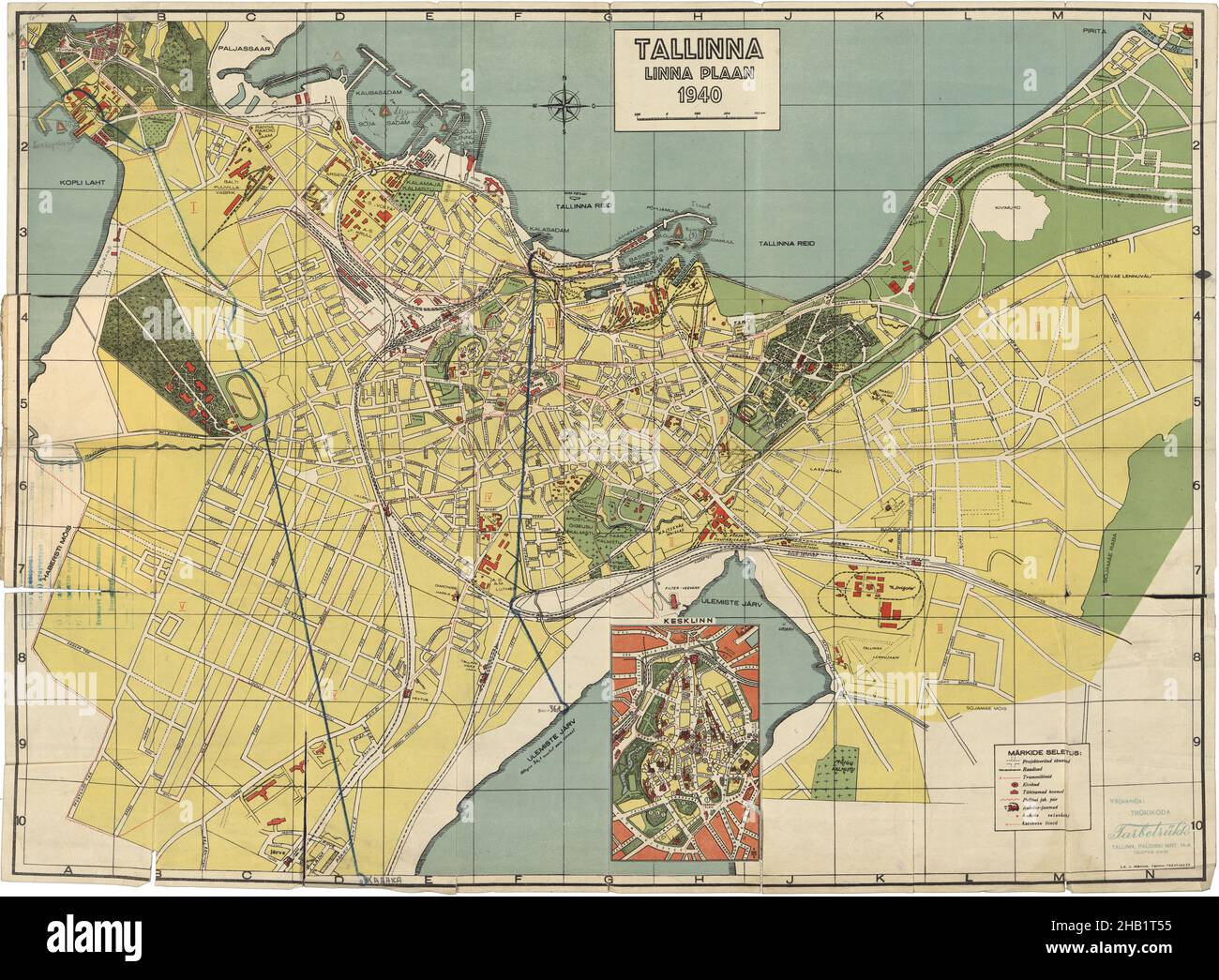 Tallinn Map, Old Tallinn Map, Map of Tallinn, Retro Tallinn, Vintage ...
