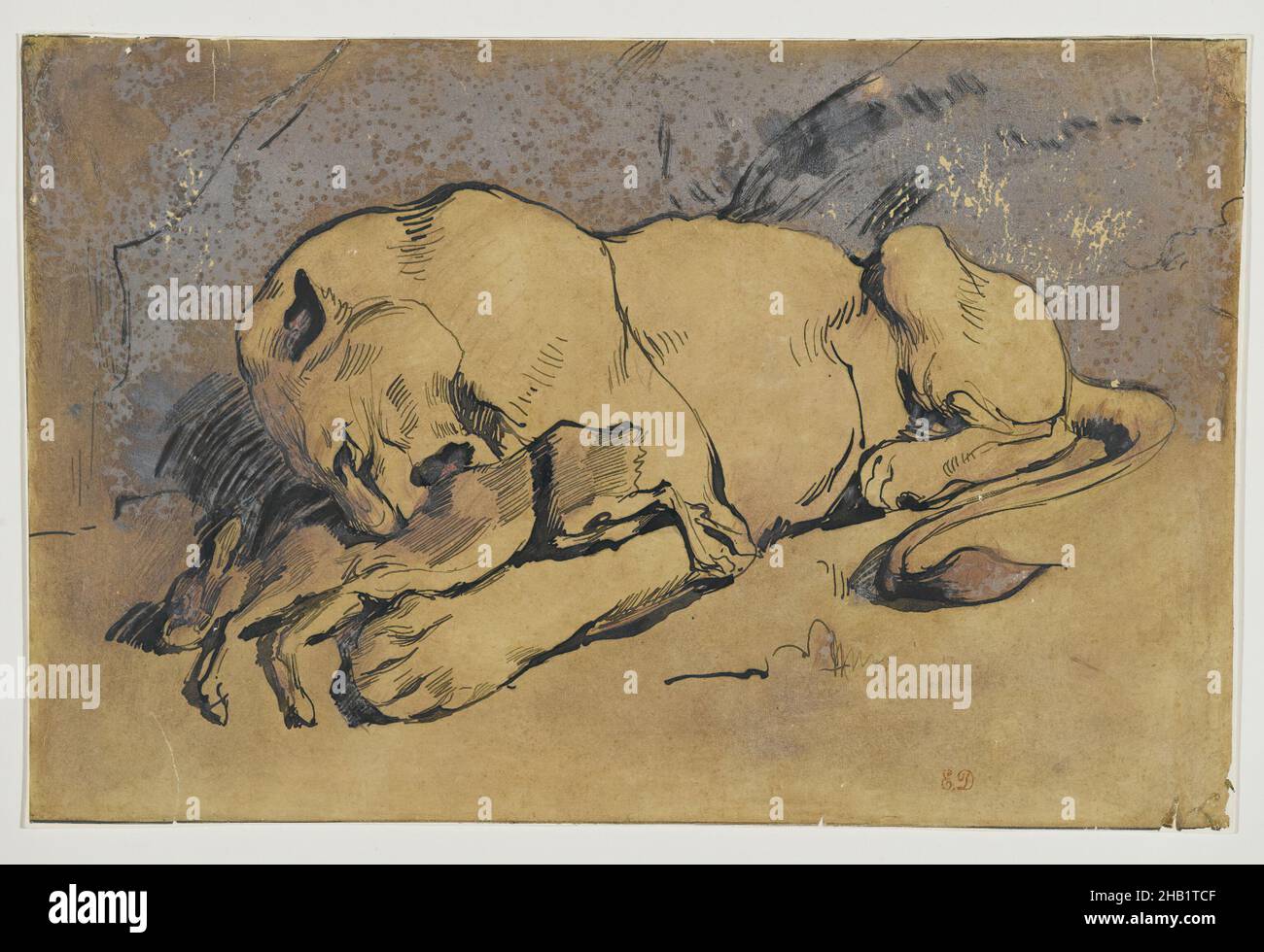 Lioness Devouring a Rabbit, Eugène Delacroix, French, 1798-1863, Pen ...