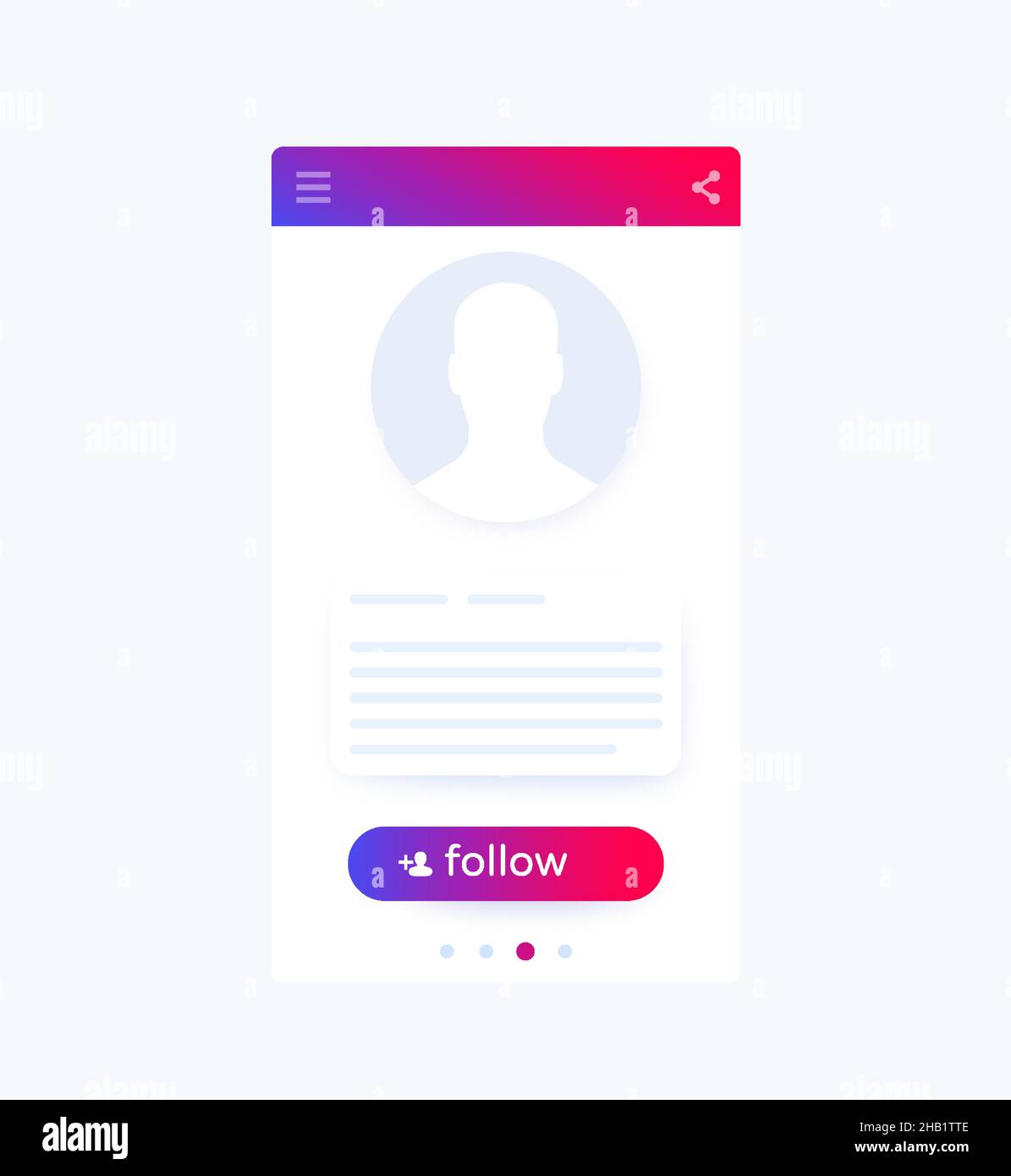 follow button on mobile screen, ui design vector Stock Vector Image ...