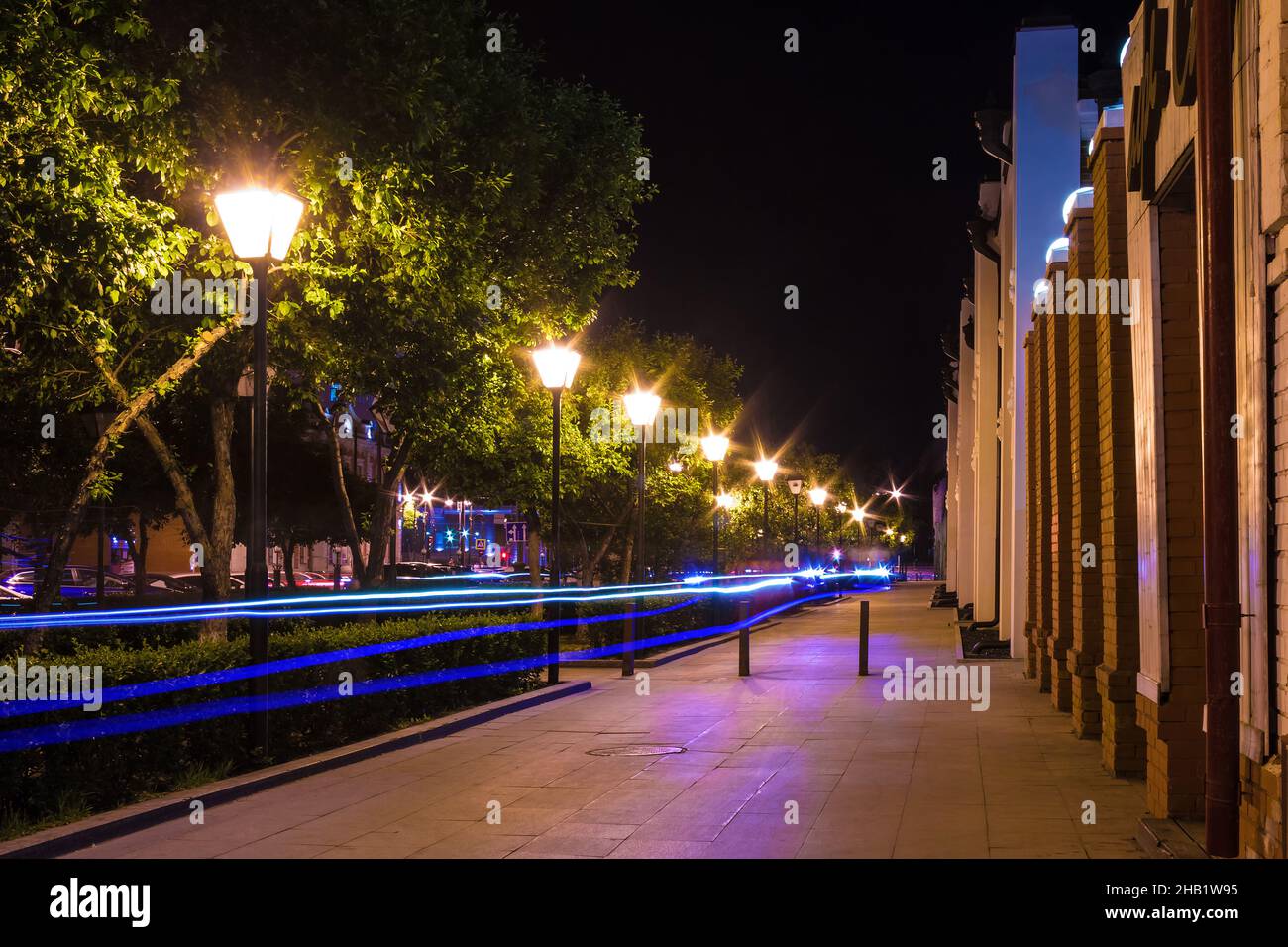Perspective view of the illuminated alley on the Pervomayskaya Street ...