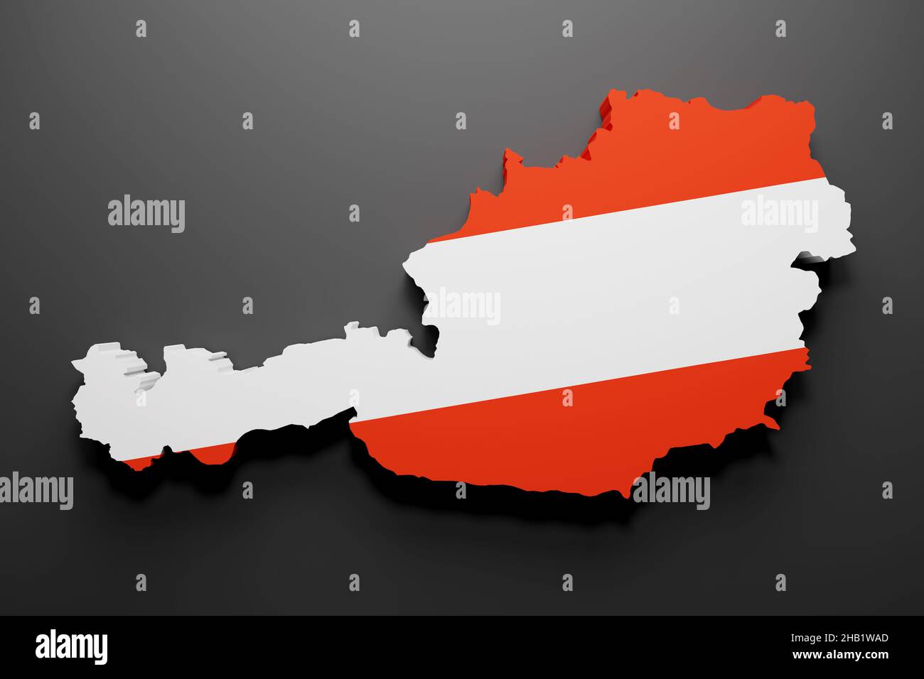 3d rendering of an Austria map shape with flag. Black background Stock ...