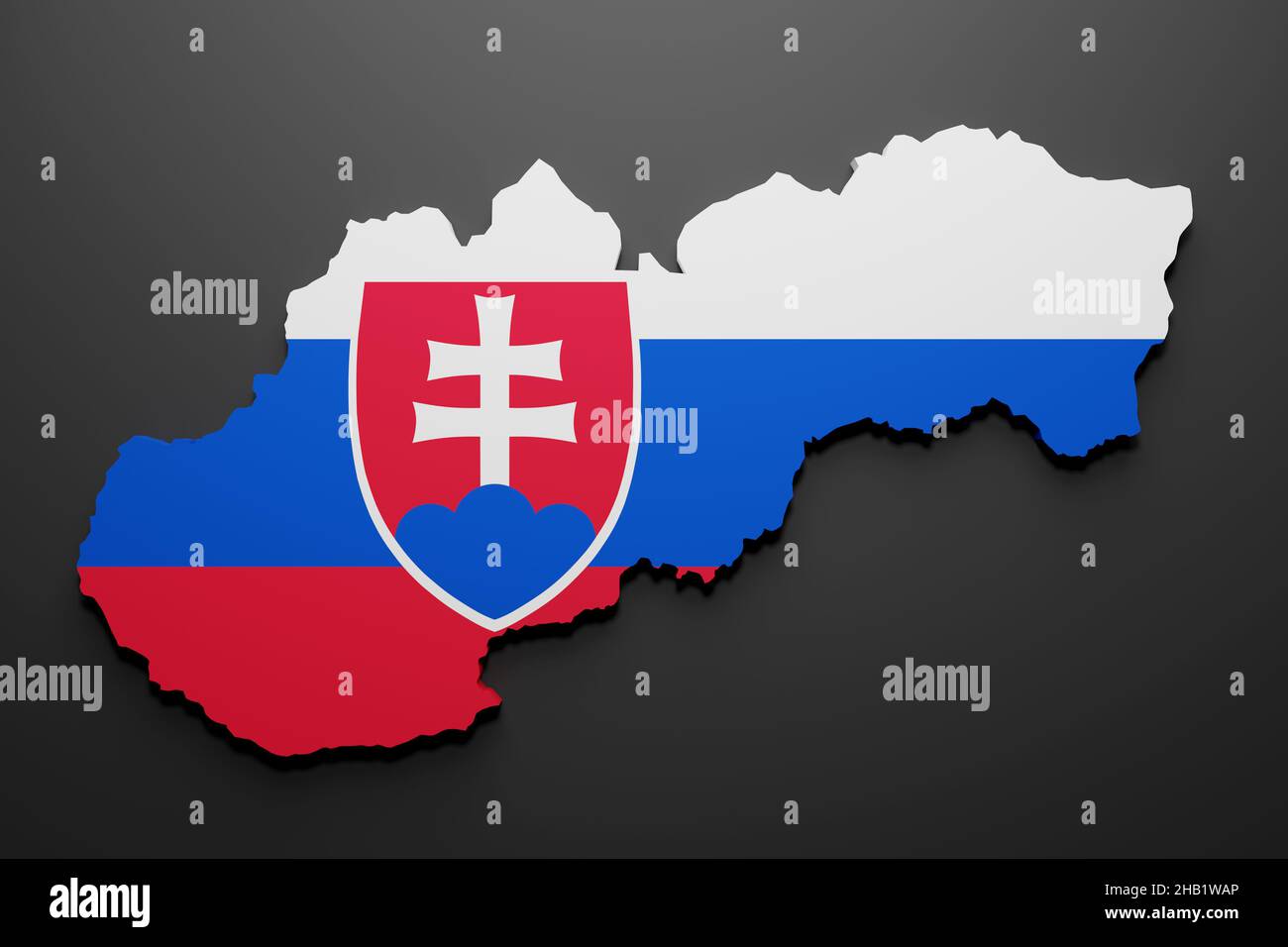 3d rendering of a Slovakia map shape with flag. Black background Stock ...