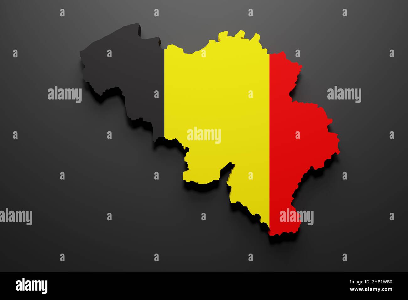 3d rendering of a Belgium map shape with flag. Black background Stock ...