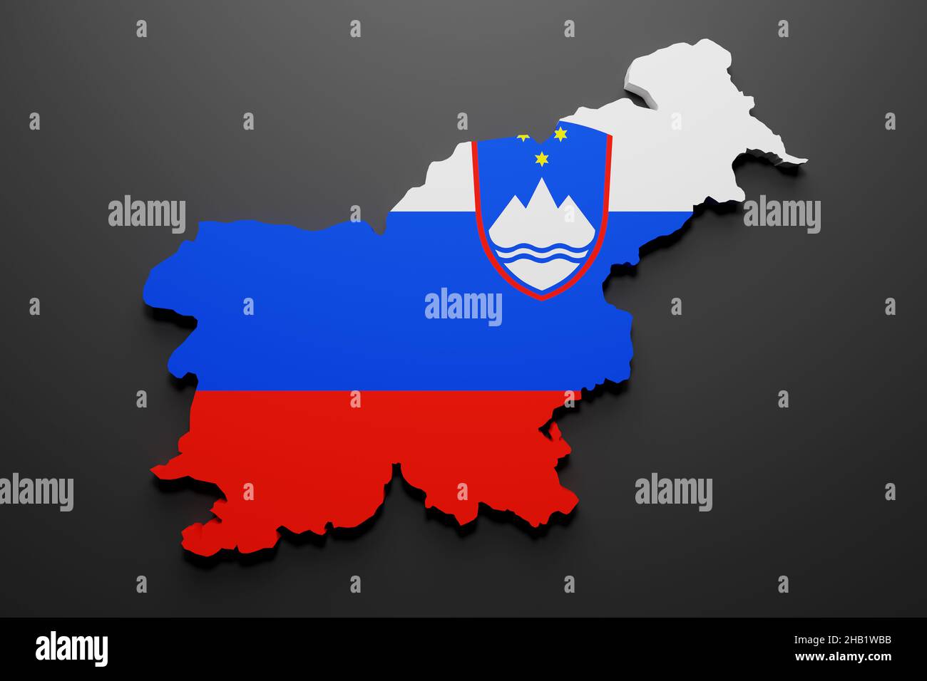 3d rendering of a Slovenia map shape with flag. Black background Stock ...