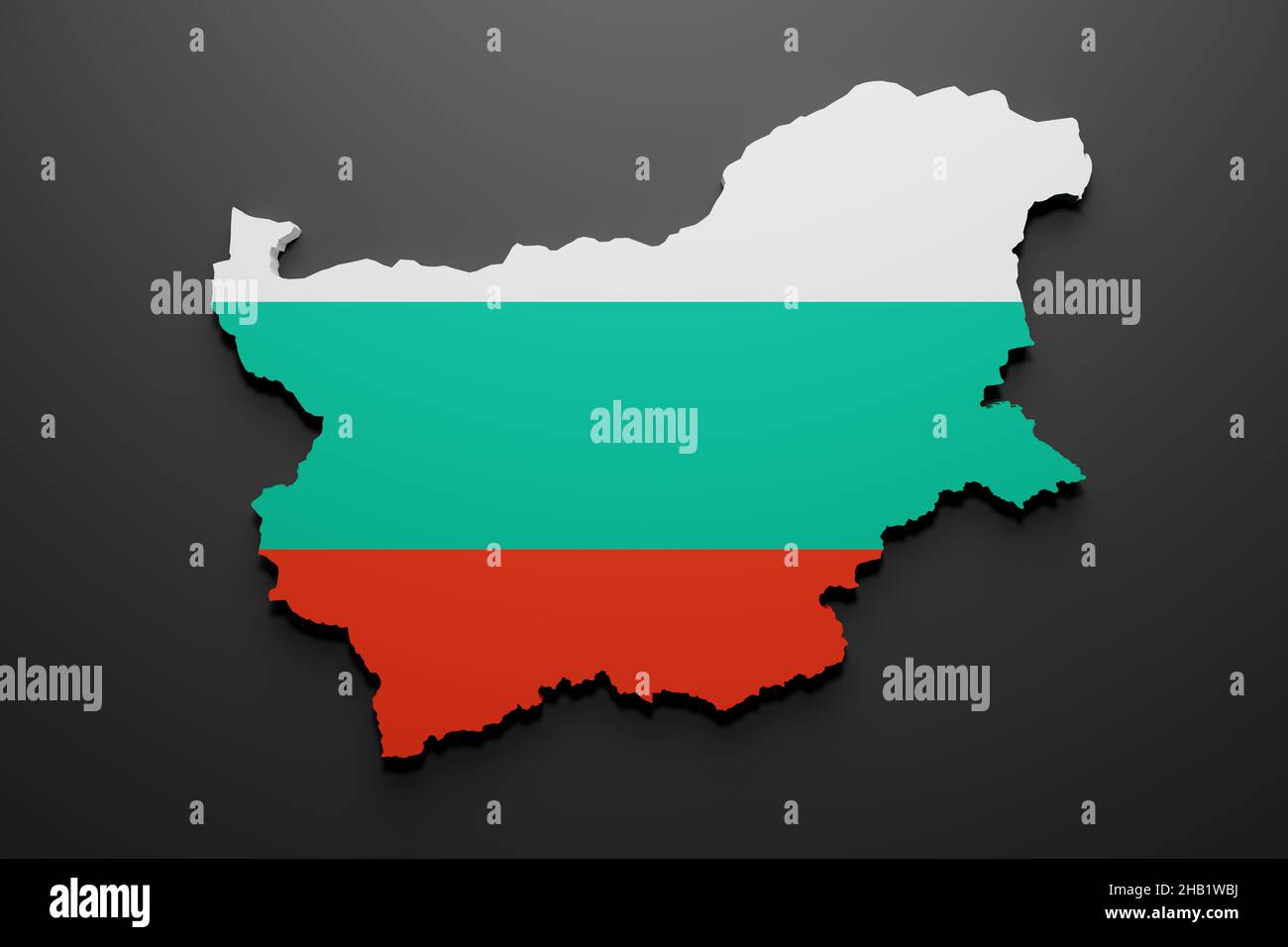 3d rendering of a Bulgaria map shape with flag. Black background Stock ...