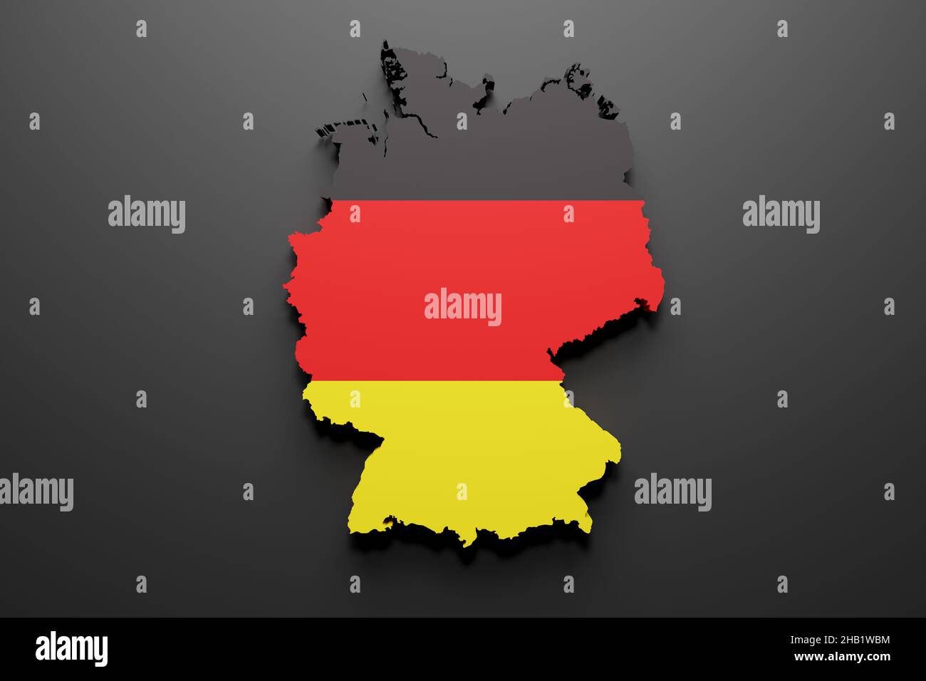 3d rendering of a Germany map shape with flag. Black background Stock ...