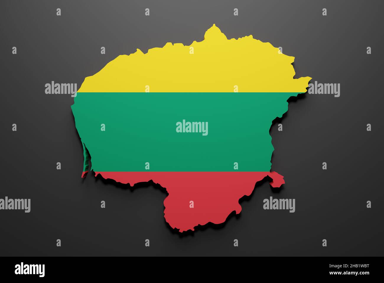 3d rendering of a Lithuania map shape with flag. Black background Stock ...