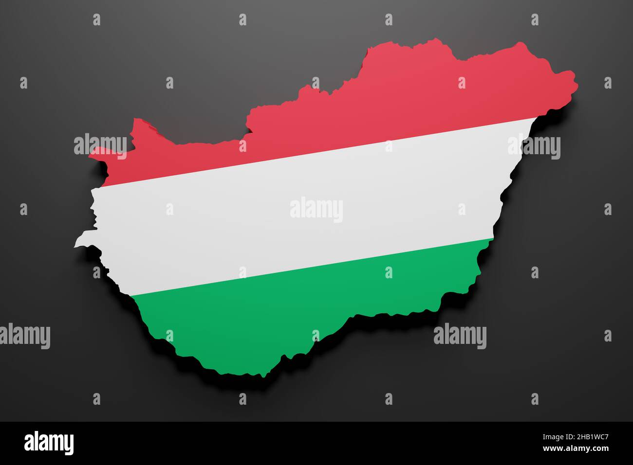 3d rendering of a Hungary map shape with flag. Black background Stock ...