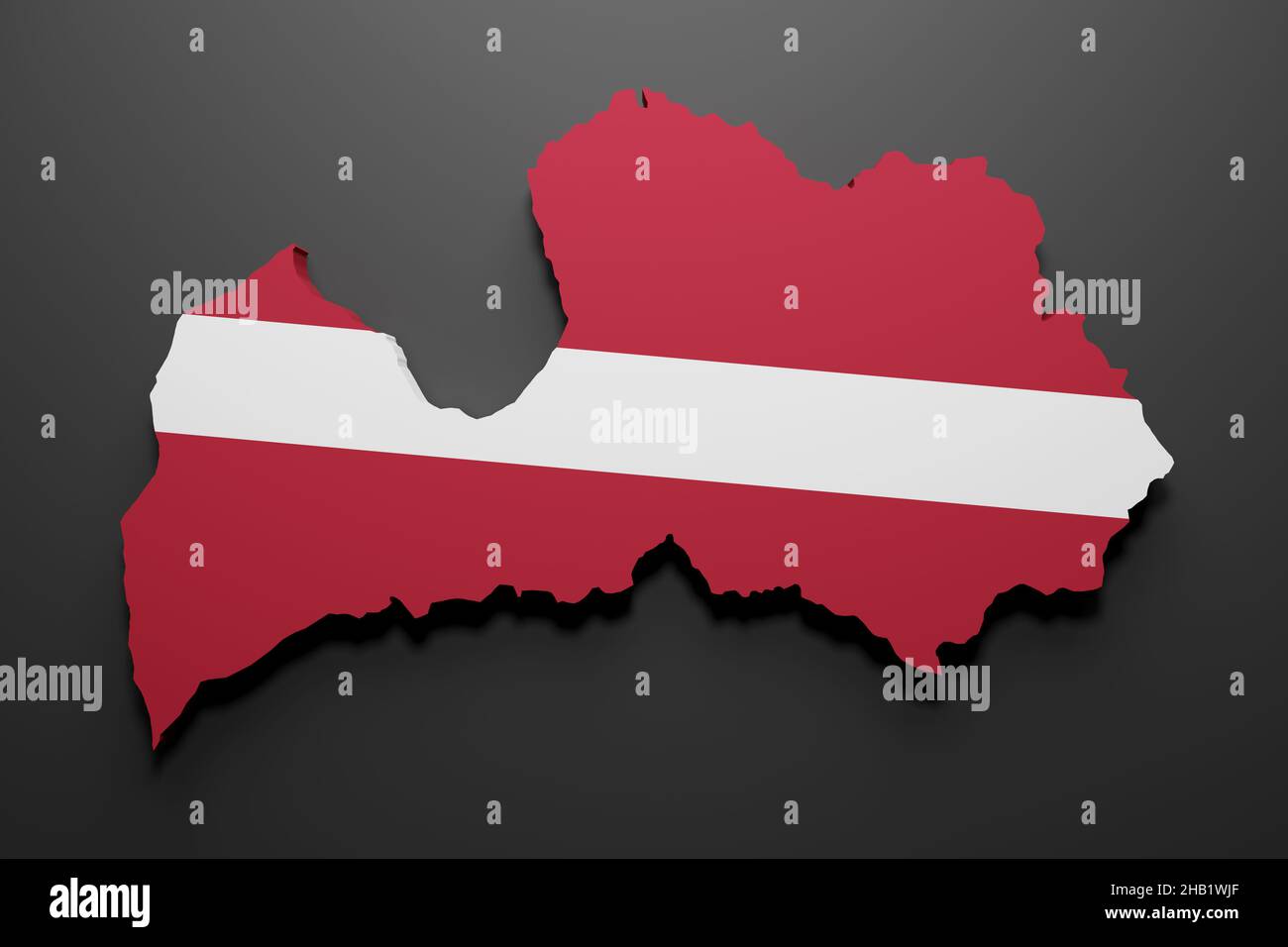 3d rendering of a Latvia map shape with flag. Black background Stock ...