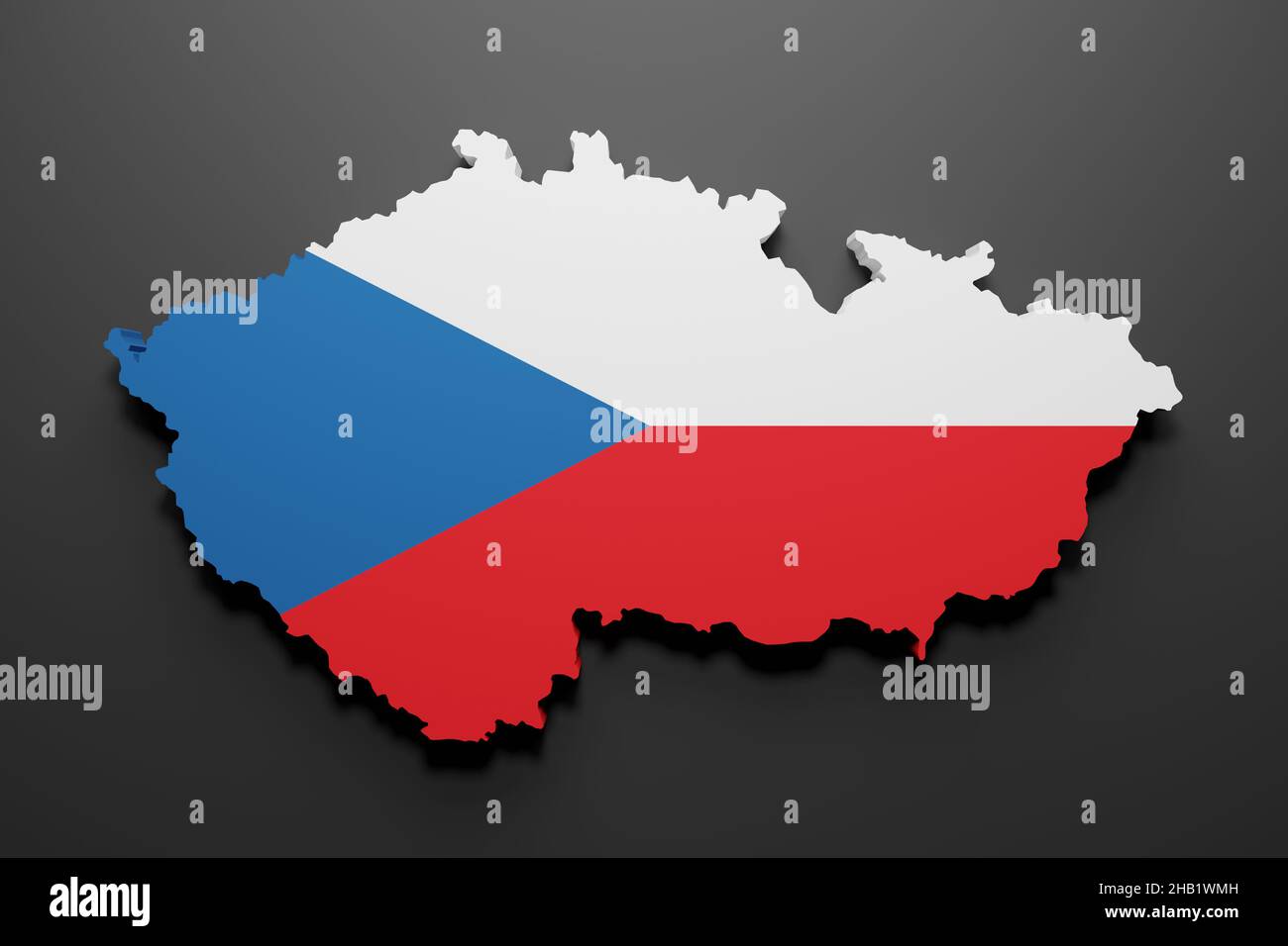 3d rendering of a Czech Rep map shape with flag. Black background Stock ...