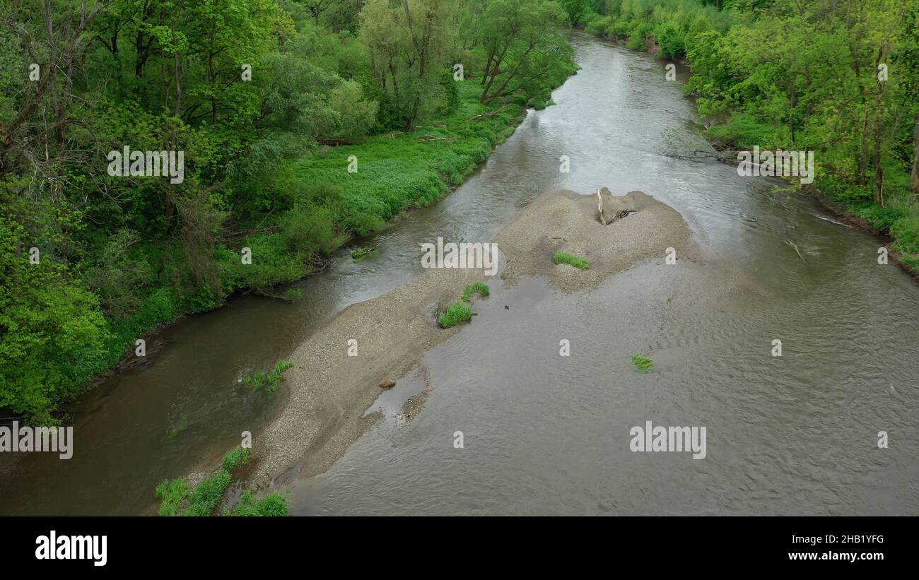 Inland river delta meander dron aerial video shot in sandy sand ...