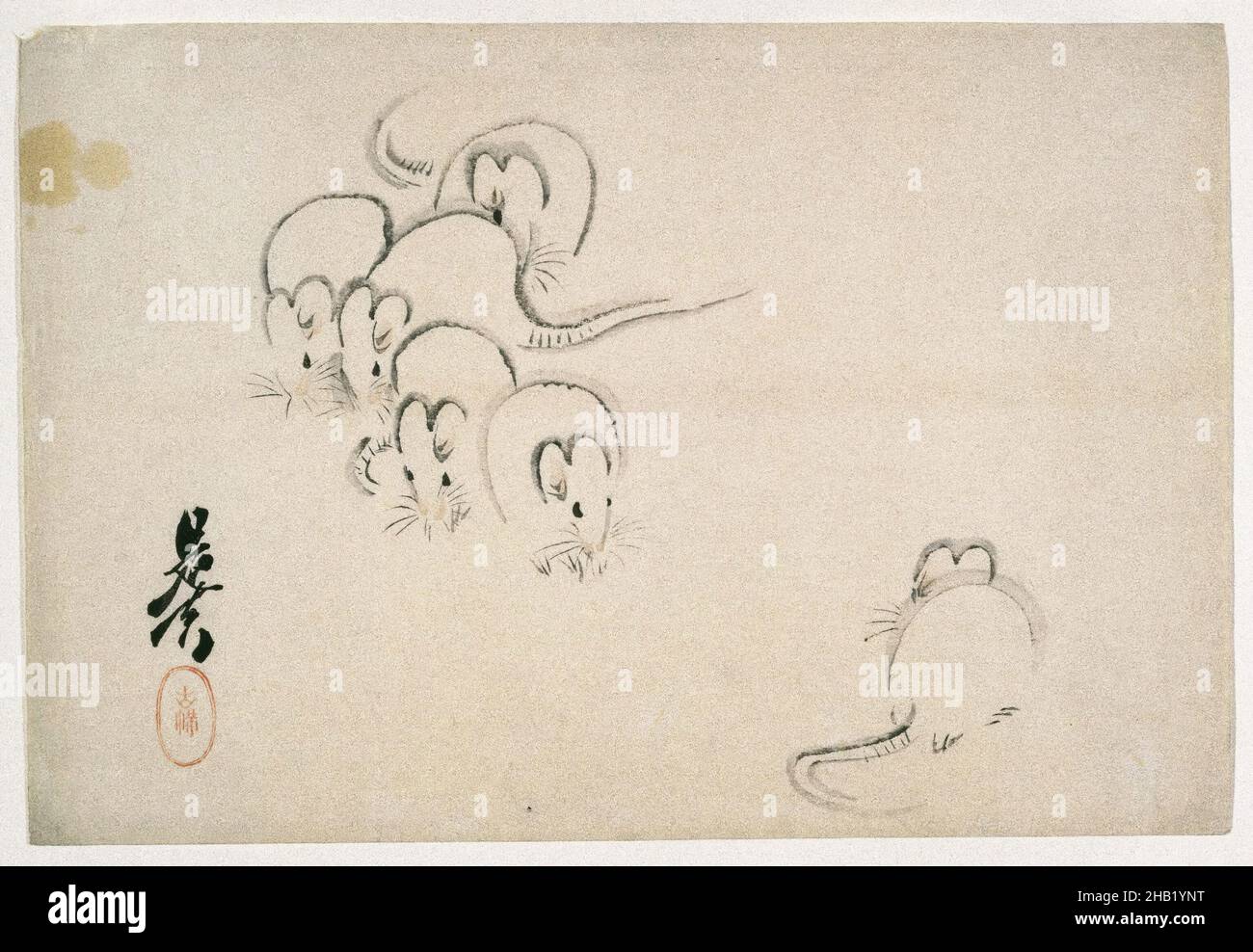 White Mice, Shibata Zeshin, Japanese, 1807-1891, Woodblock color print ...