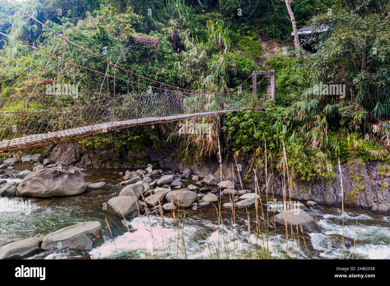 Hanging bridge near Cambulo village, Luzon island, Philippines Stock ...