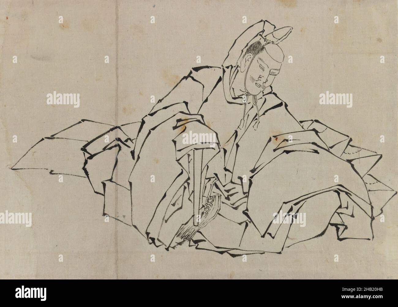 Drawing of Seated Nobleman in Full Costume, Katsushika Hokusai ...