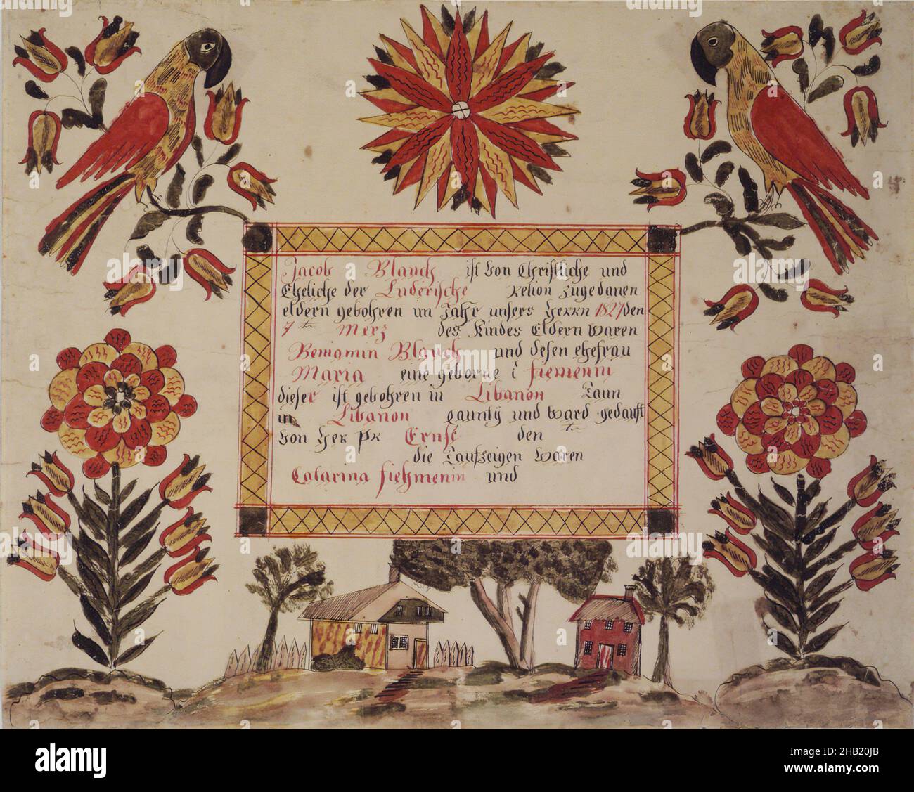 Pennsylvania Dutch Folk Art Pennsylvania Dutch Distelfink And Tulips,