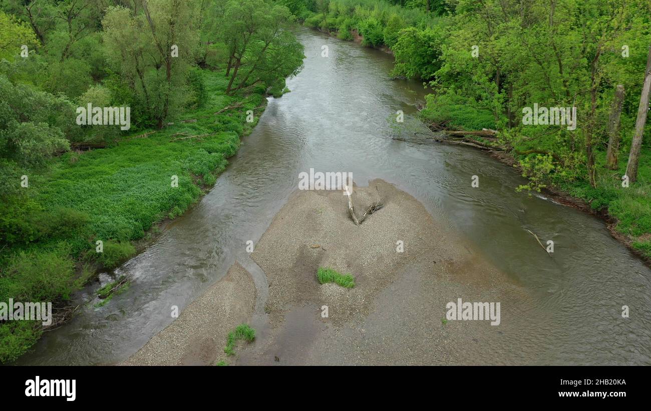 Inland river delta meander dron aerial video shot in sandy sand ...