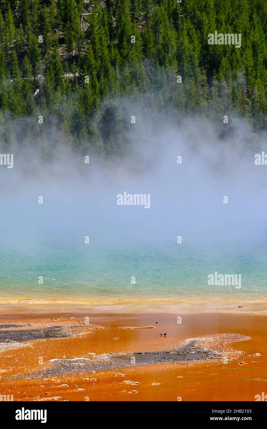 Bright orange and red bubbles in Grand Prismatic Spring Pool In ...