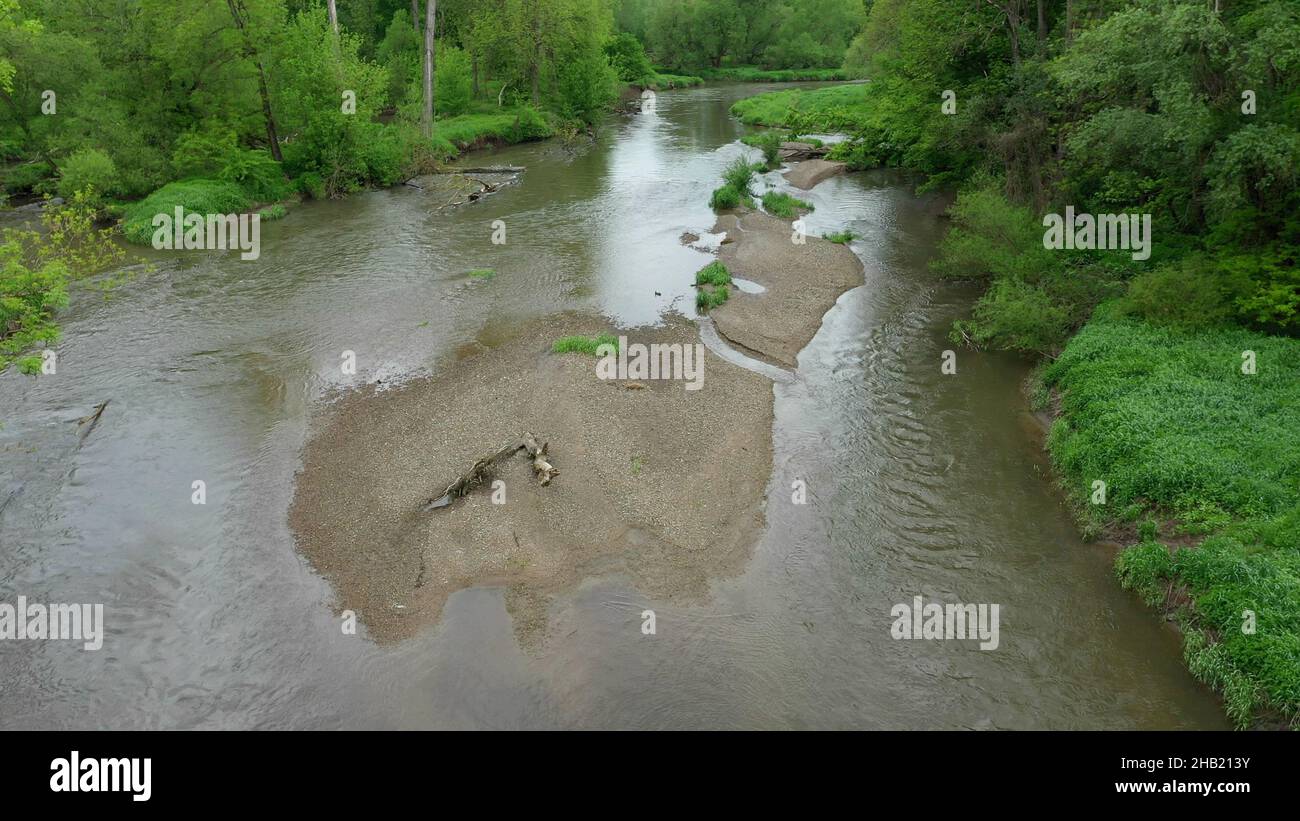 Inland river delta meander dron aerial video shot in sandy sand ...