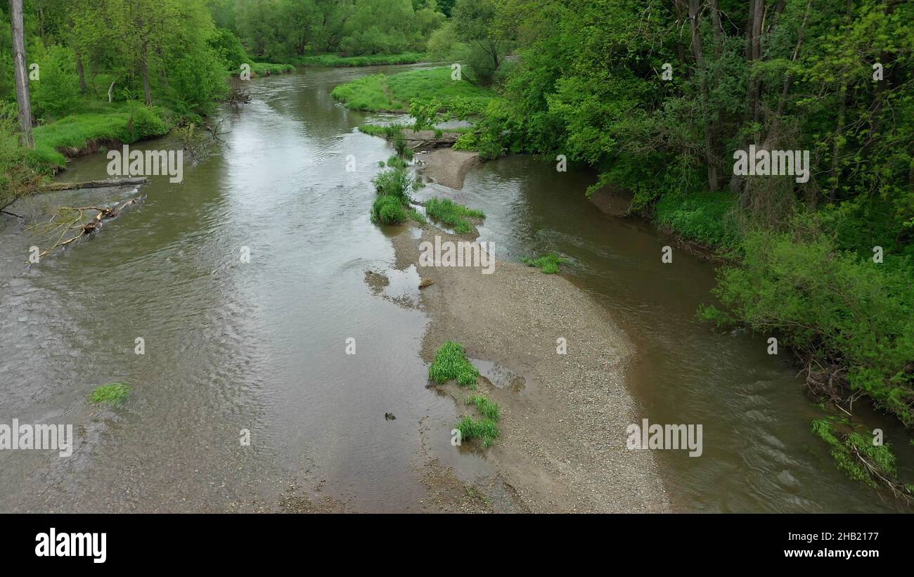 Inland river delta meander dron aerial video shot in sandy sand ...