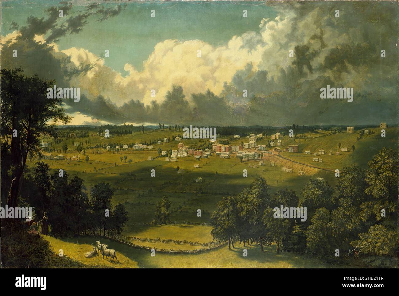 Panoramic Landscape with a View of a Small Town, American, Oil on ...