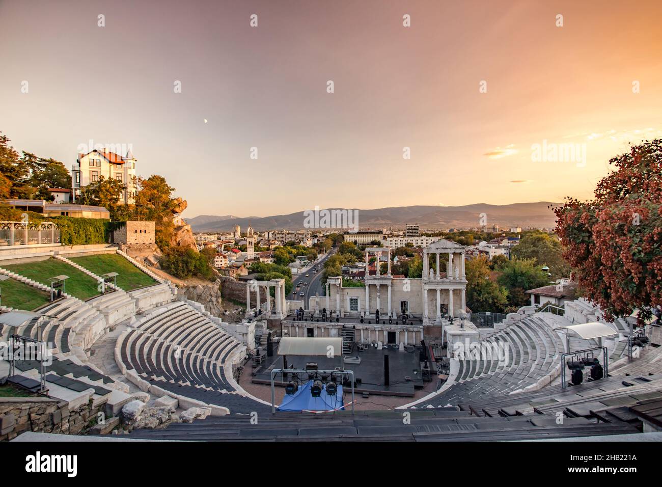 Roman theatre of Philippopolis in Plovdiv, Bulgaria.Panorama of the ...
