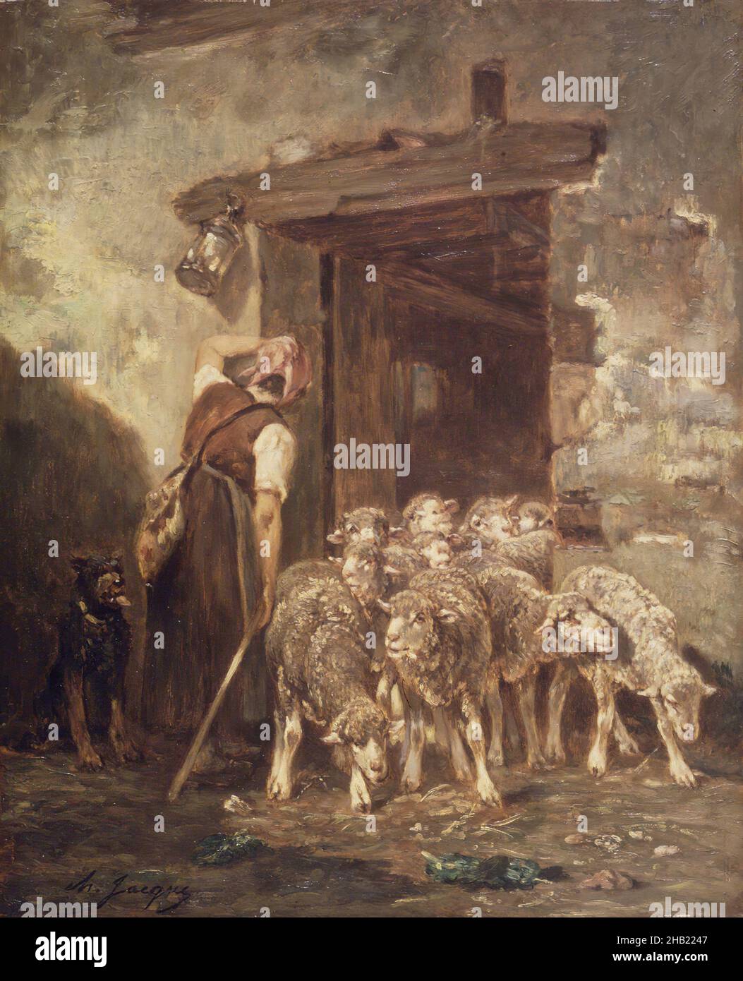 Leaving the Sheep Pen, Charles-Émile Jacque, French, 1813-1894, Oil on ...