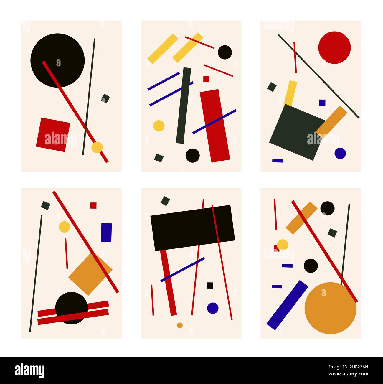 Six abstract suprematism compositions, vintage retro paintings in ...