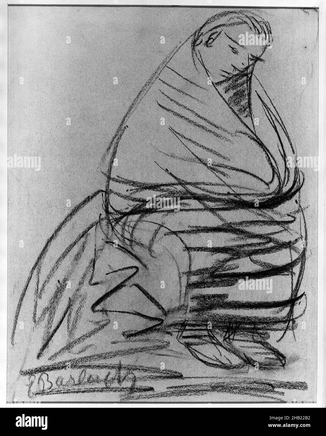 Seated Figure, Ernst Barlach, German, 1870-1938, Charcoal on heavy wove ...