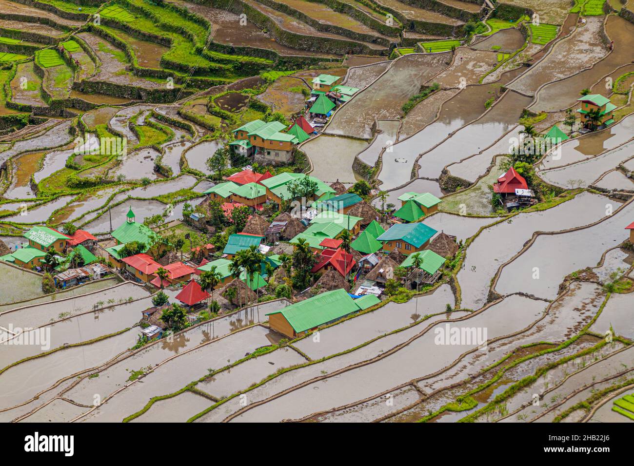 Aerial view of Batad rice terraces, Luzon island, Philippines Stock ...