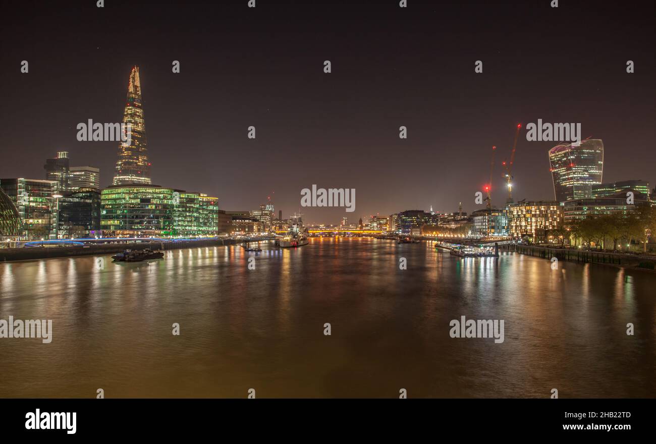 View from The Tower Bridge.The night view of Shard, a 95-storey ...