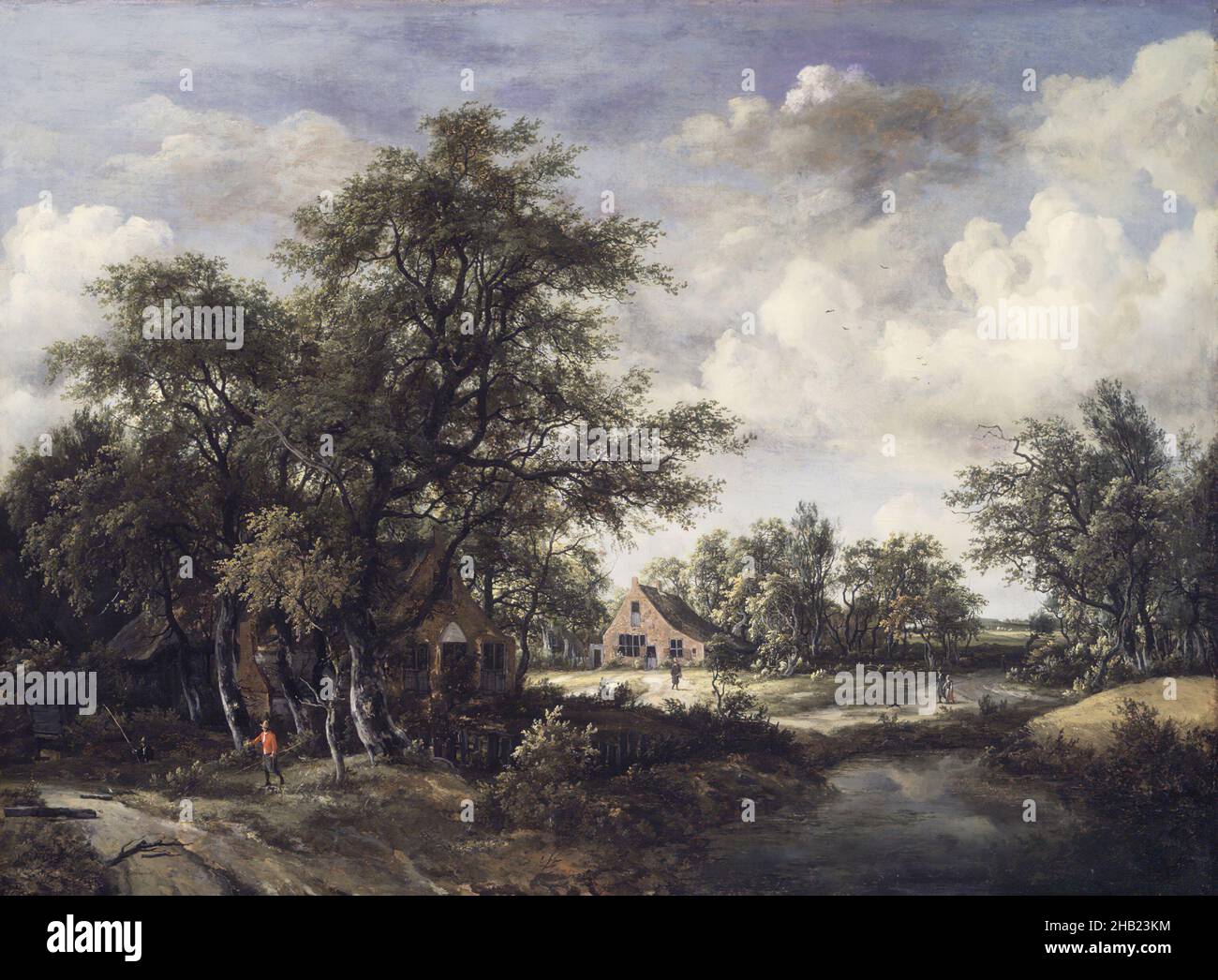 Hamlet in the Wood, Meindert Hobbema, Dutch, 1638-1709, Oil on canvas ...