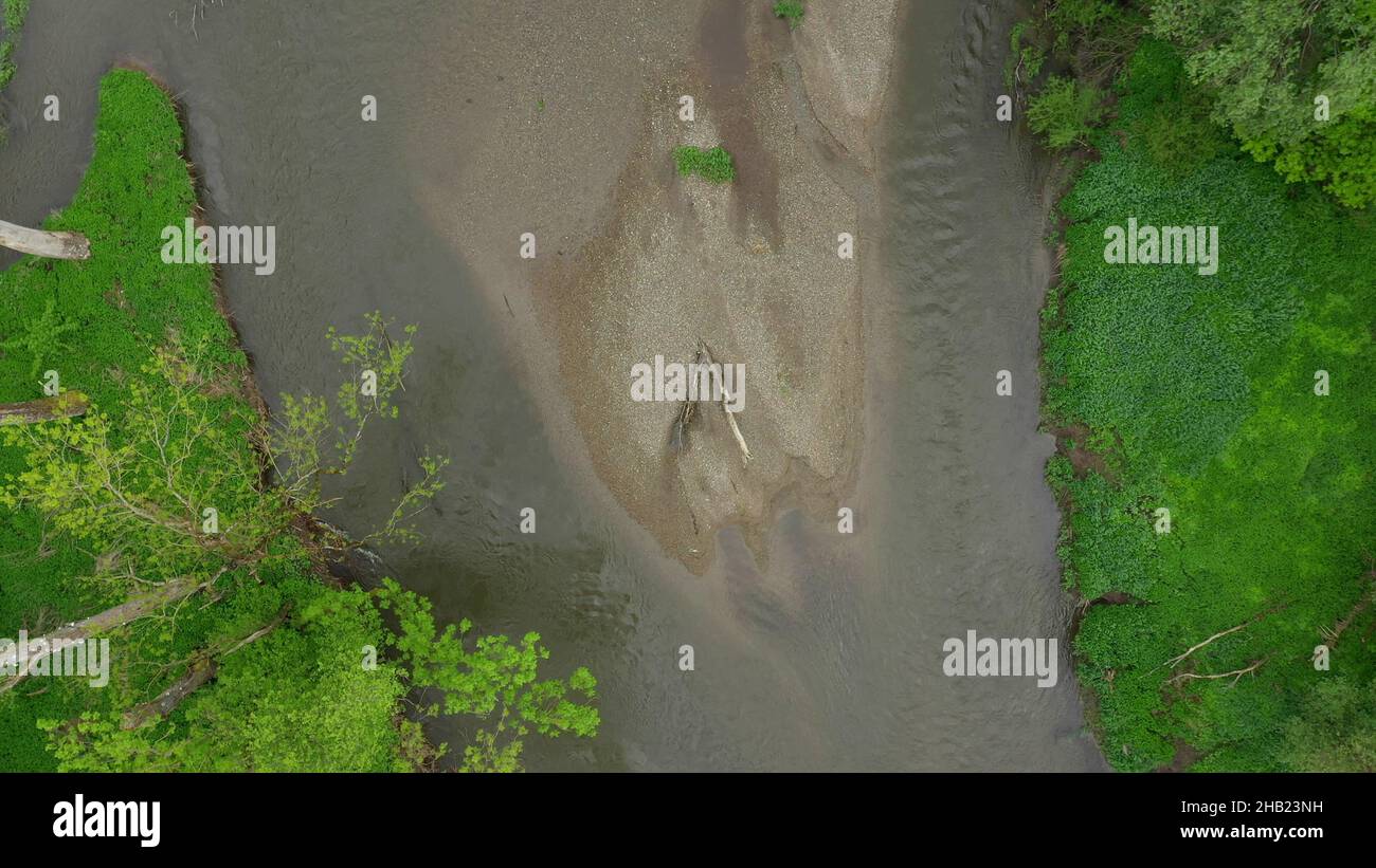 Inland river delta meander dron aerial video shot in sandy sand ...