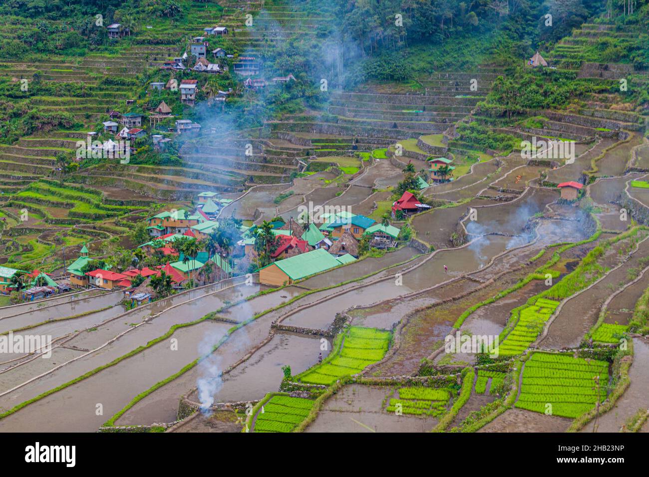 Aerial view of Batad rice terraces, Luzon island, Philippines Stock ...